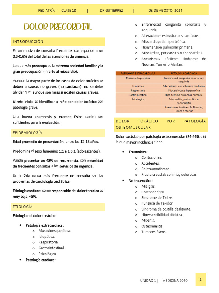 Dolor Precordial en Pediatría: Causas y Evaluación | PDF | Tórax ...
