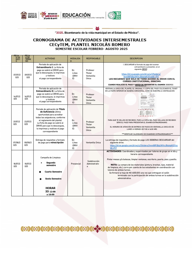 Cronograma de Act Inter Febrero-Agosto 2025 | PDF