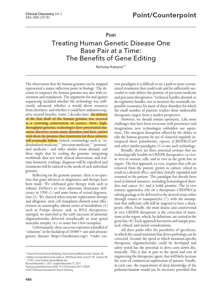 Gene Editing for Genetic Diseases | PDF | Gene Therapy | Molecular Biology