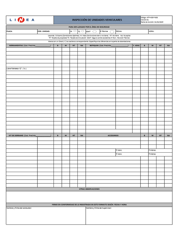 Formato Inspeccion Unidades Antapacay 01.02.25 | PDF