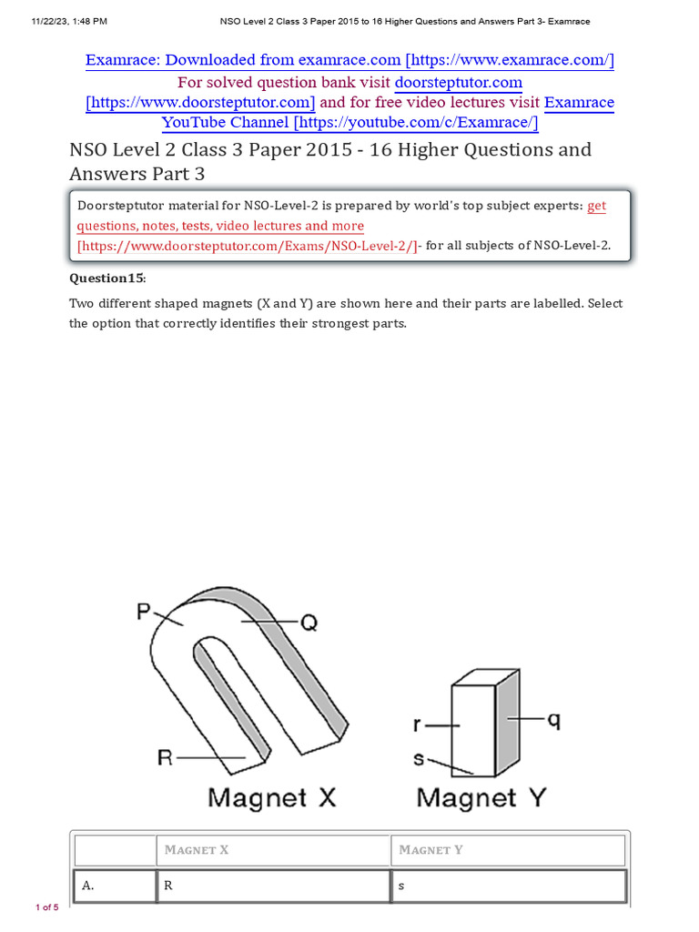 NSO Level 2 Class 3 Paper 2015 16 Part 3 | PDF | Planets | Solar System