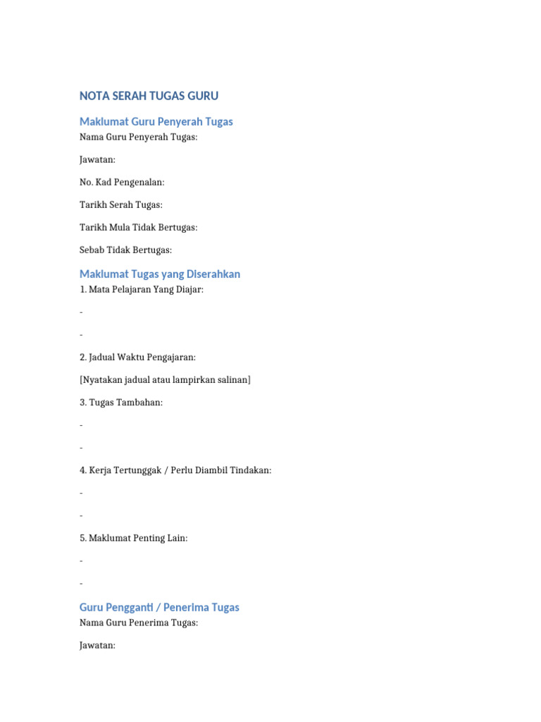 Nota Serah Tugas Guru | PDF