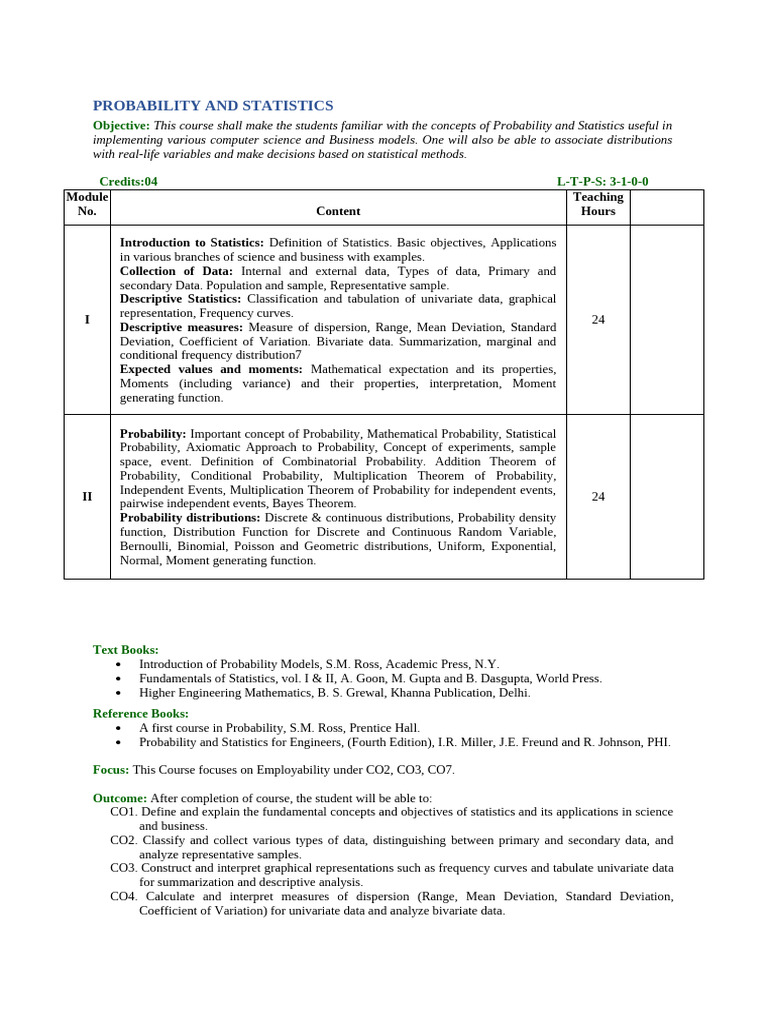 Probability and Statistics Sem-III | PDF | Probability Distribution | Statistics