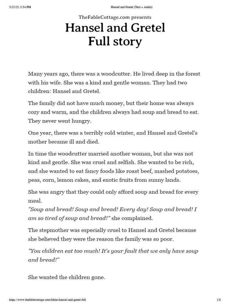 Hansel and Gretel: A Cautionary Tale | PDF | Hansel And Gretel | Hansel ...
