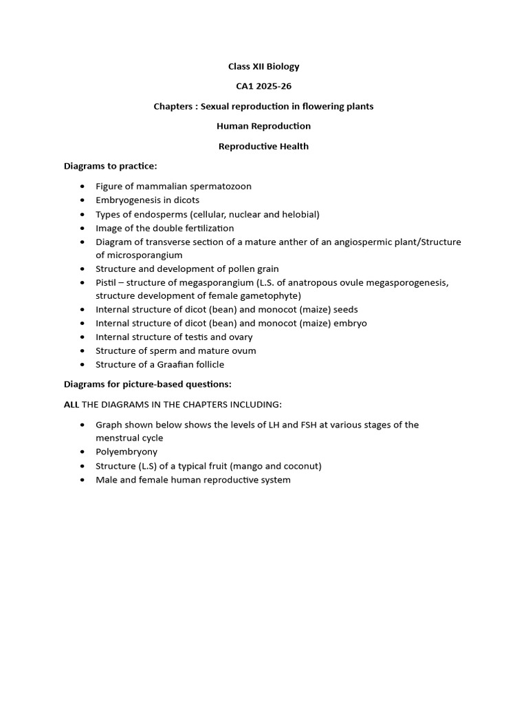 Diagrams List Class Xii Biology CA 1 | PDF