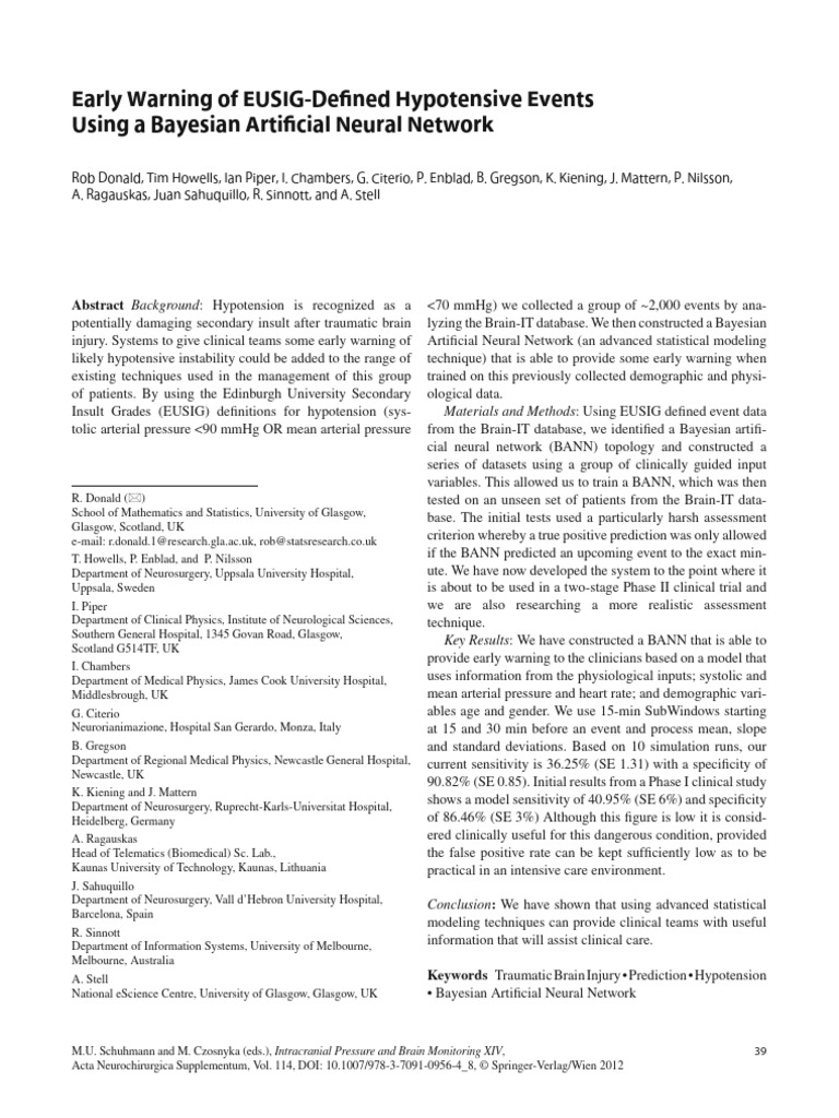 Early Warning of EUSIG Defined Hypotensive Events Using A Bayesian Artificial Neural Network ...