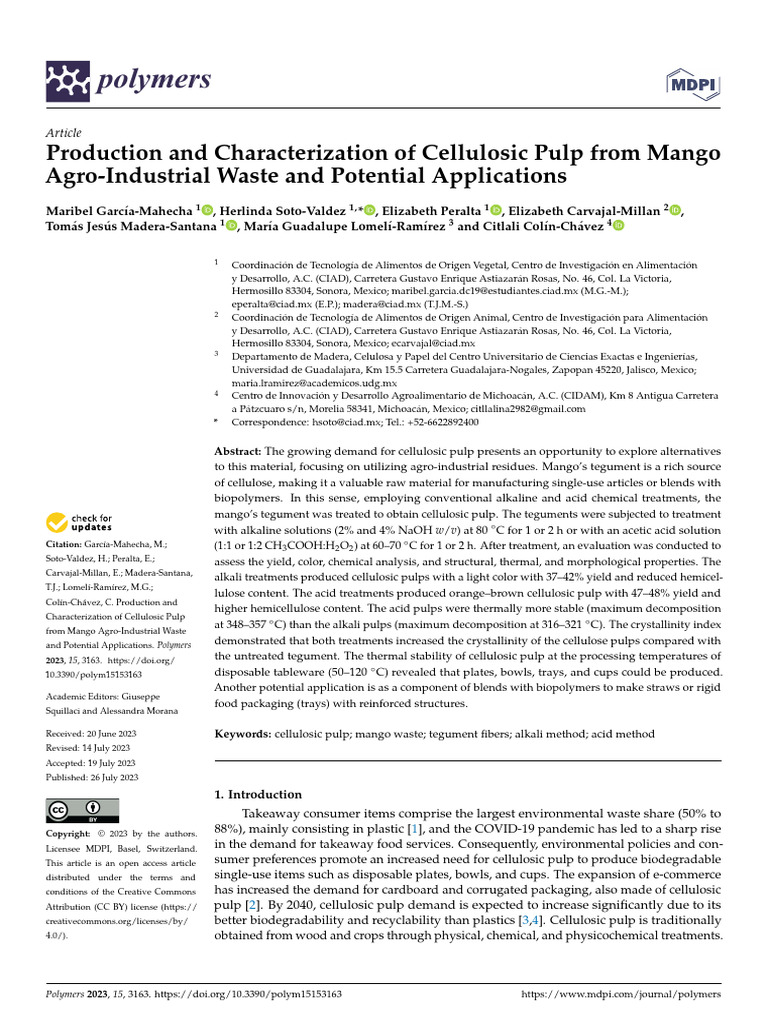 polymers-15-03163 | PDF | Cellulose | Pulp (Paper)