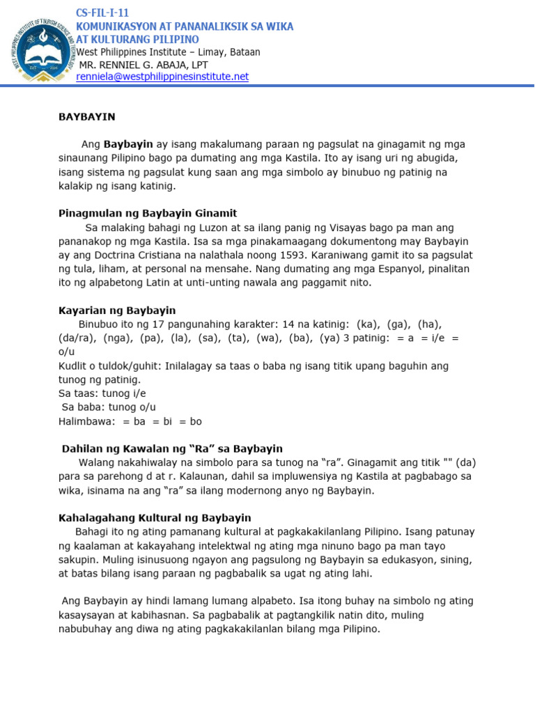 Pagsulat NG Baybayin | PDF