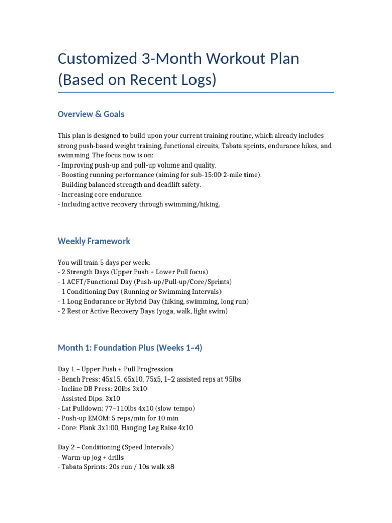 Customized 3-Month Workout Plan | PDF