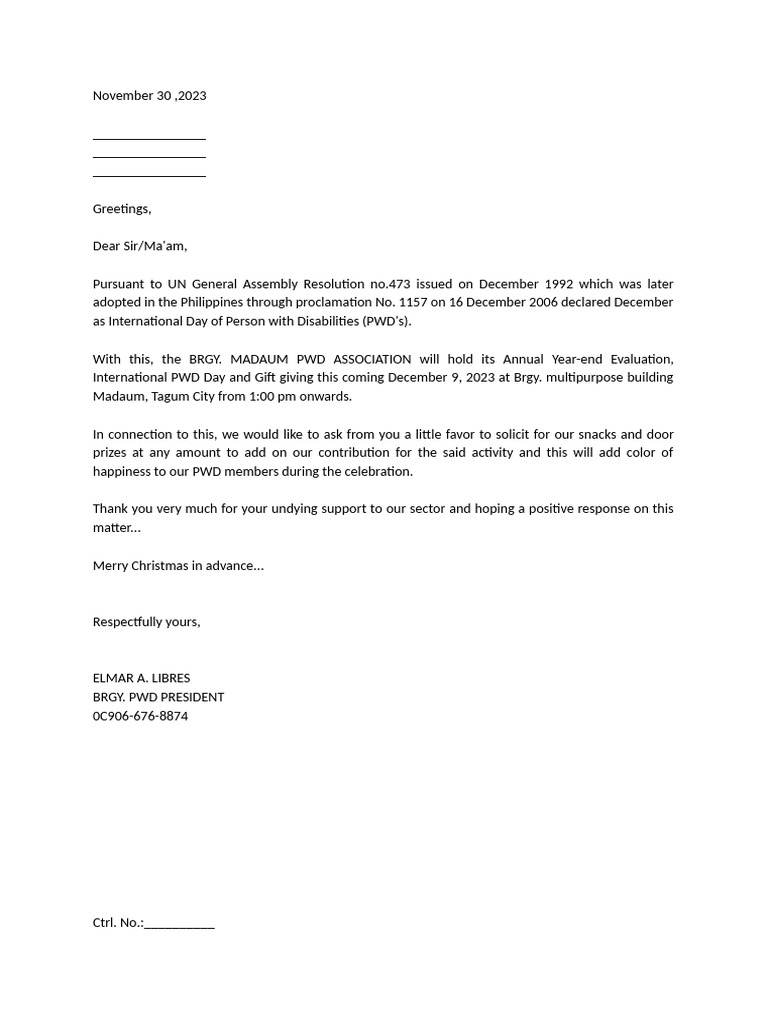 Solicitation Letter of PWD | PDF