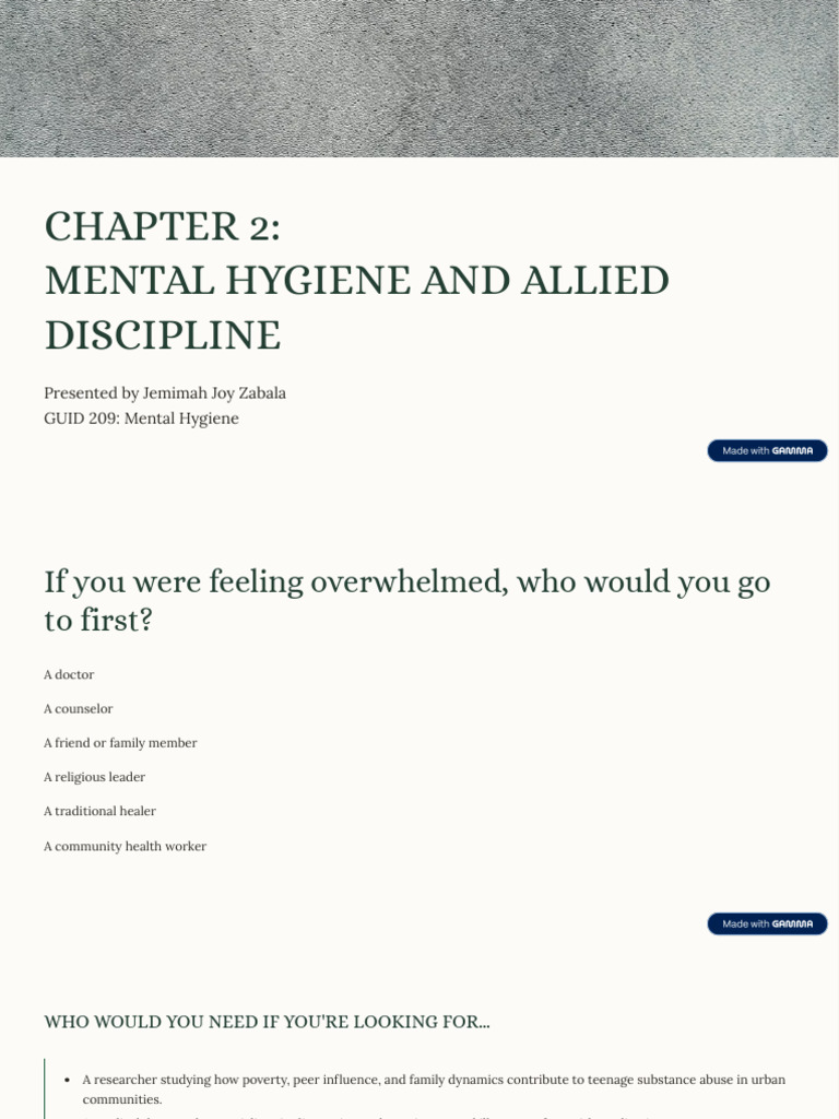 Chapter 2 Mental Hygiene and Allied Discipline | PDF | Mental Disorder ...