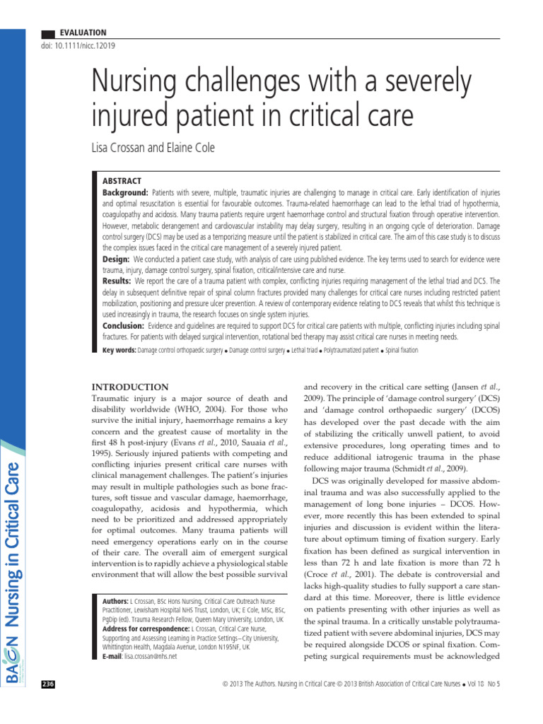 Nursing Challenges With A Severely | PDF | Major Trauma | Surgery