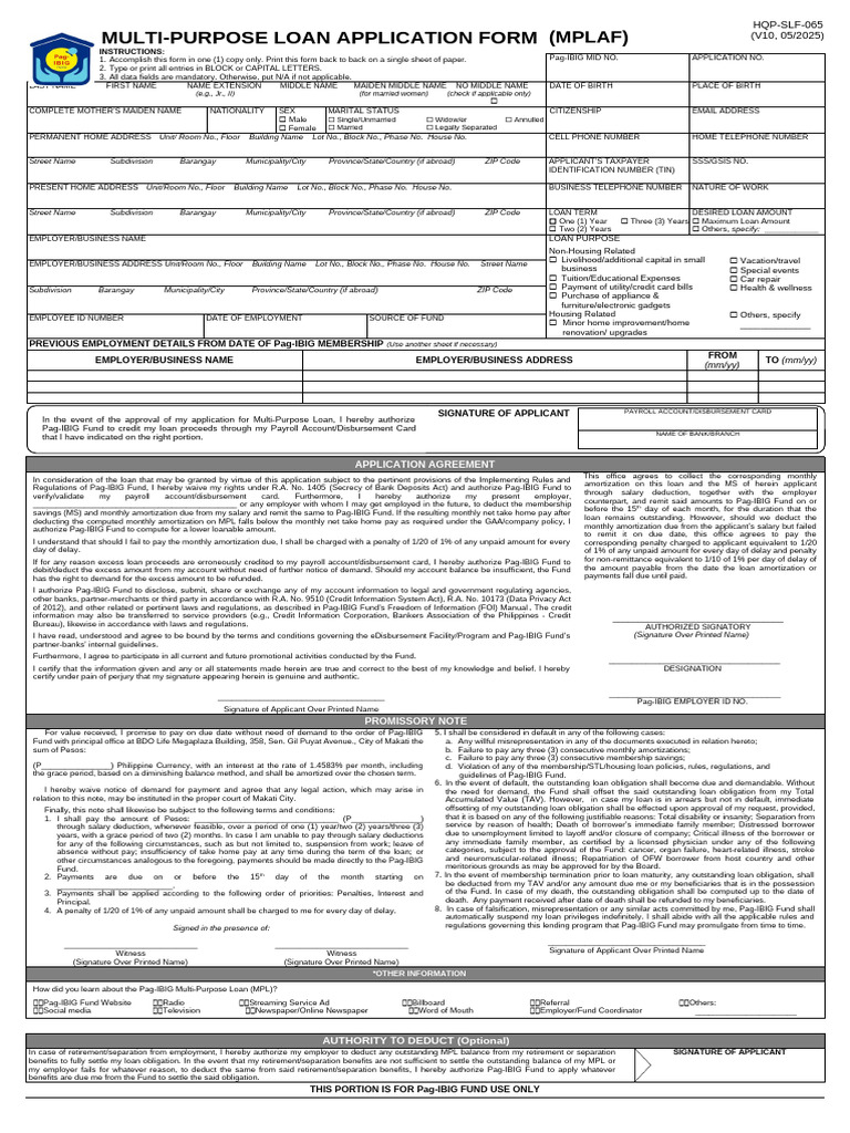 SLF065 MultiPurposeLoanApplicationForm V10 | PDF | Loans | Business