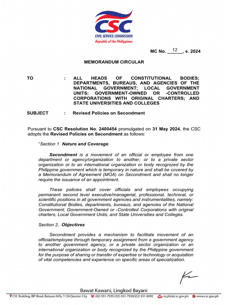 Revised Policy On Secondment | PDF | Salary | Conflict Of Interest