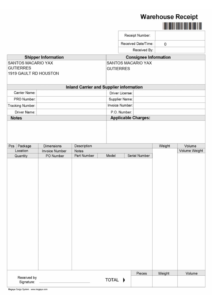 Warehouse Receipts GW460283 | PDF