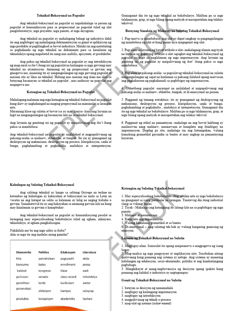 Kahulugan at Katangian NG Sulating Teknikal | PDF