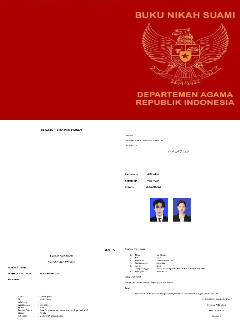 Kutipan Akta Nikah Trias dan Amanda | PDF
