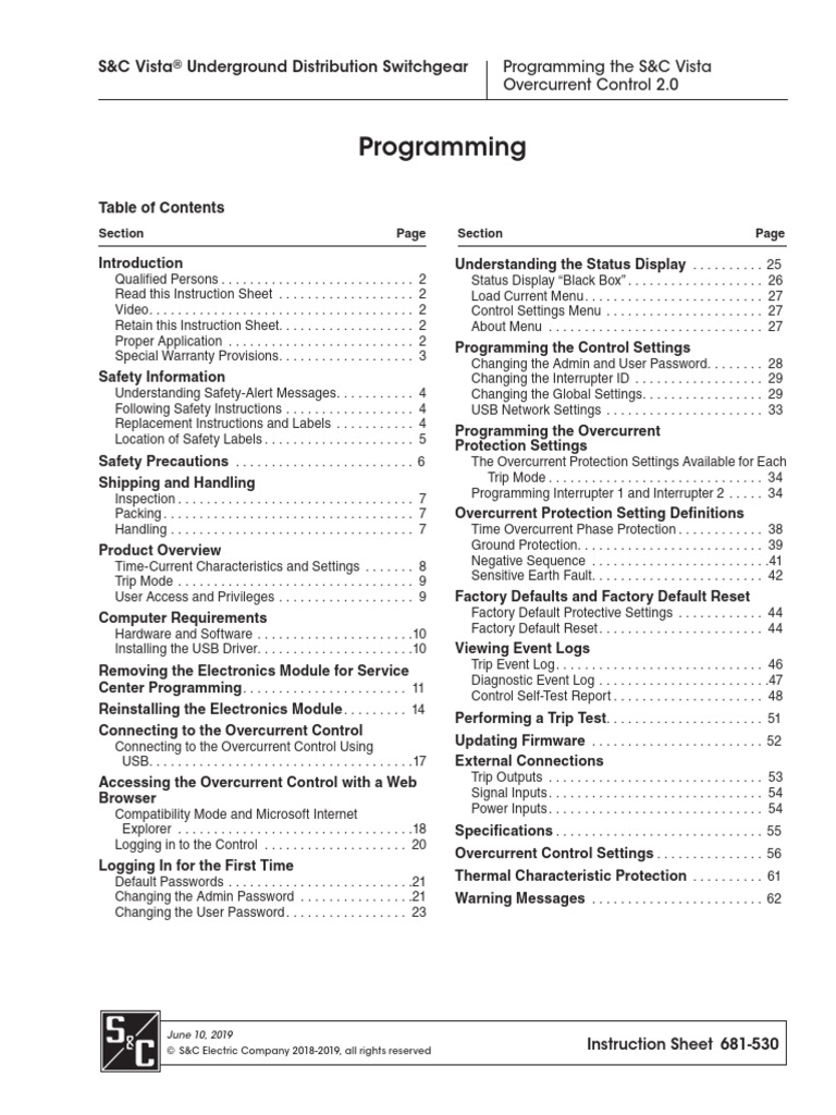 S&C Vista® Underground Distribution Switchgear - Programming The S&C ...