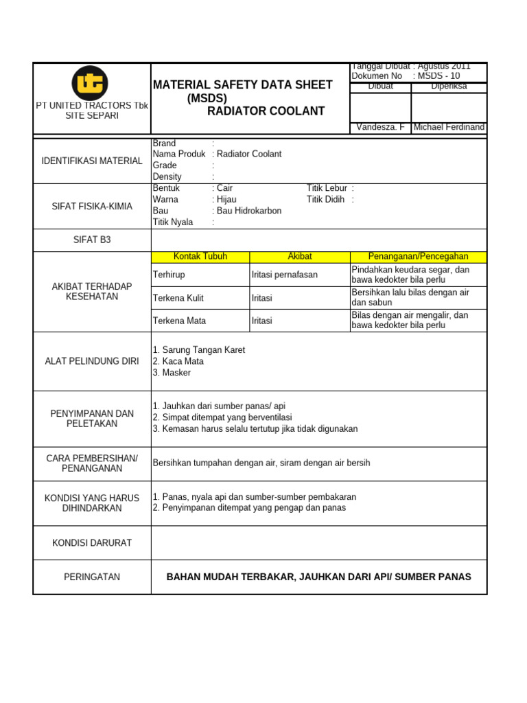 MSDS-10 Radiator Coolant | PDF