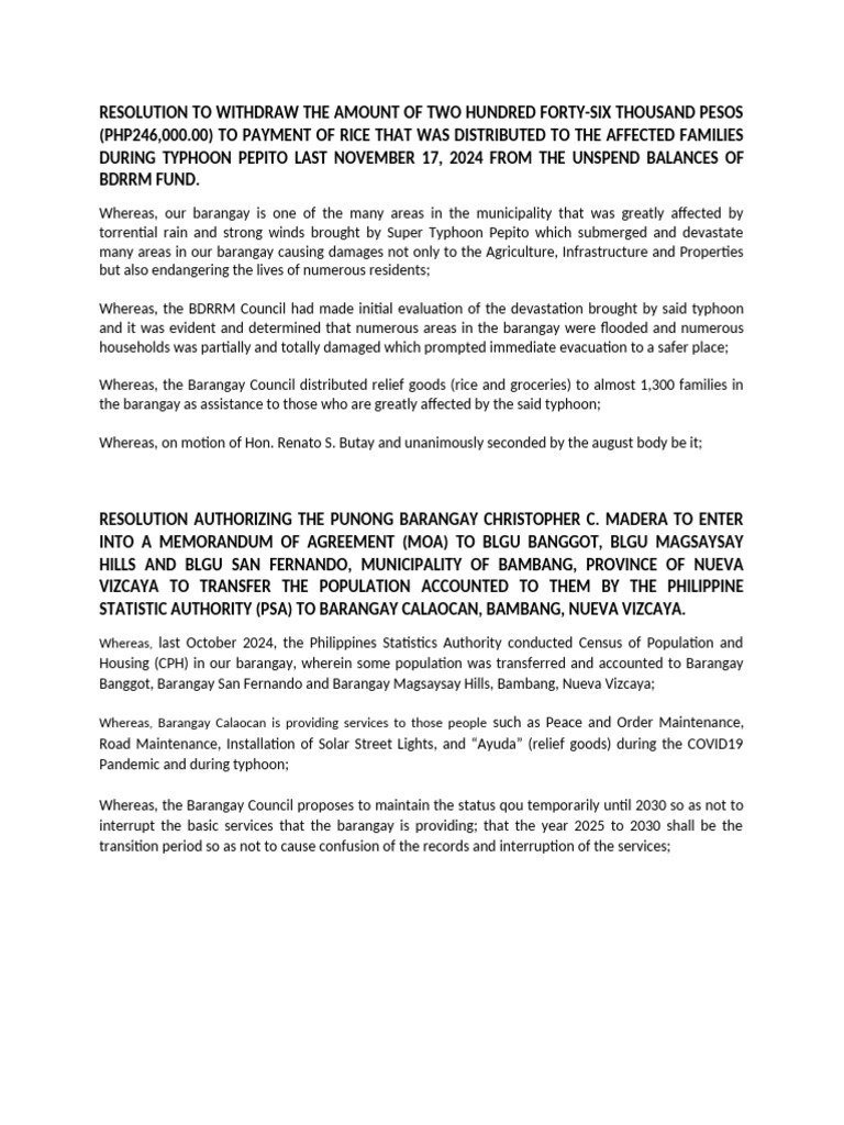 Resolution for Typhoon Relief Fund | PDF