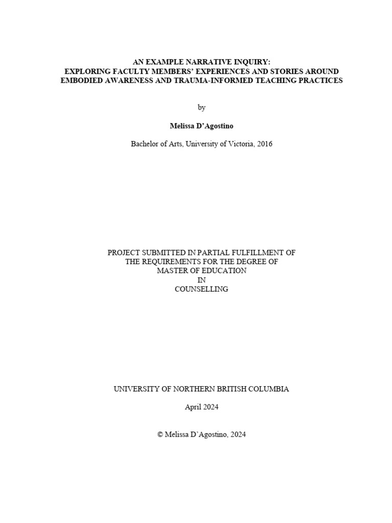 An Example Narrative Inquiry | PDF | Embodied Cognition | Mind