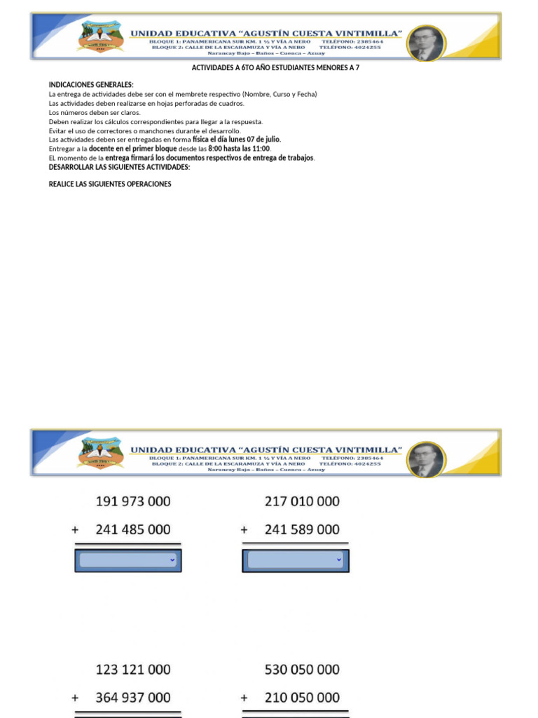 Actividades Estudiantes Menores A 7. 6to | PDF