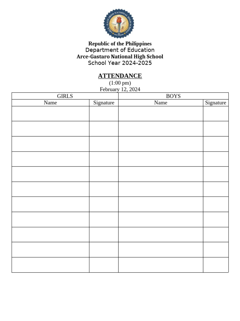 Attendance Sheet for 2024-2025 | PDF