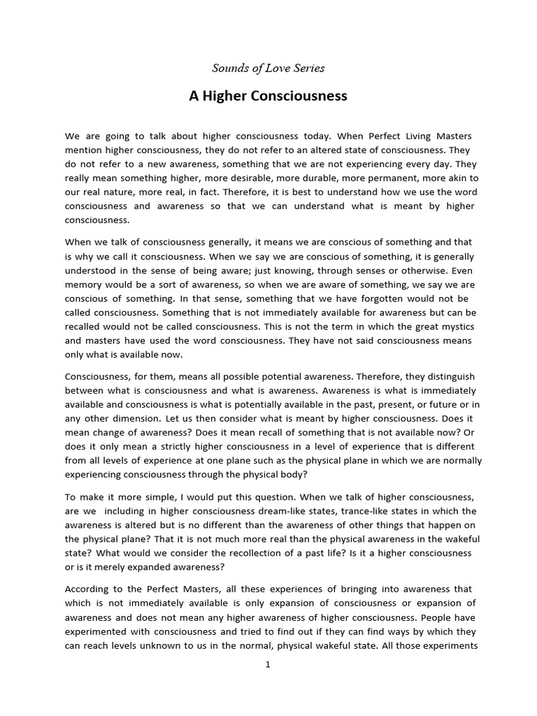 Understanding Higher Consciousness | PDF | Consciousness | Sleep