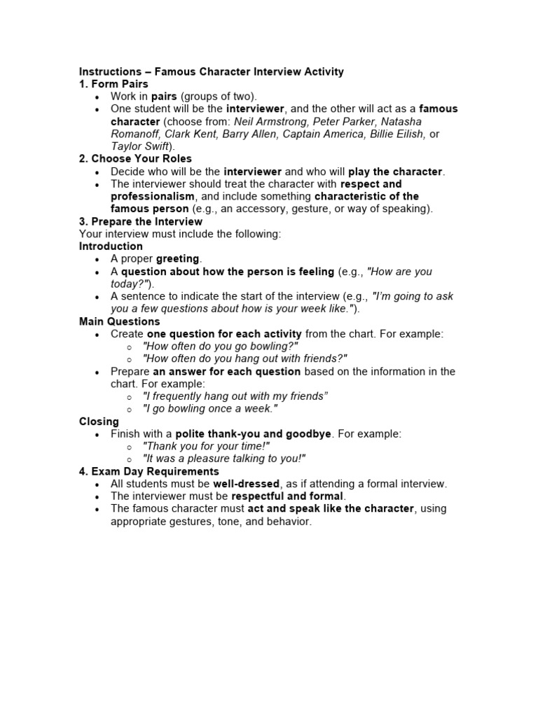 Famous Character Interview Guidelines | PDF | Human Communication ...