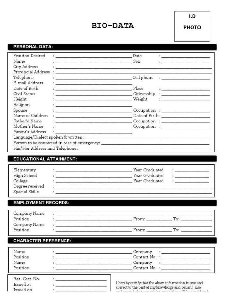 Biodata Form Template 40 | PDF