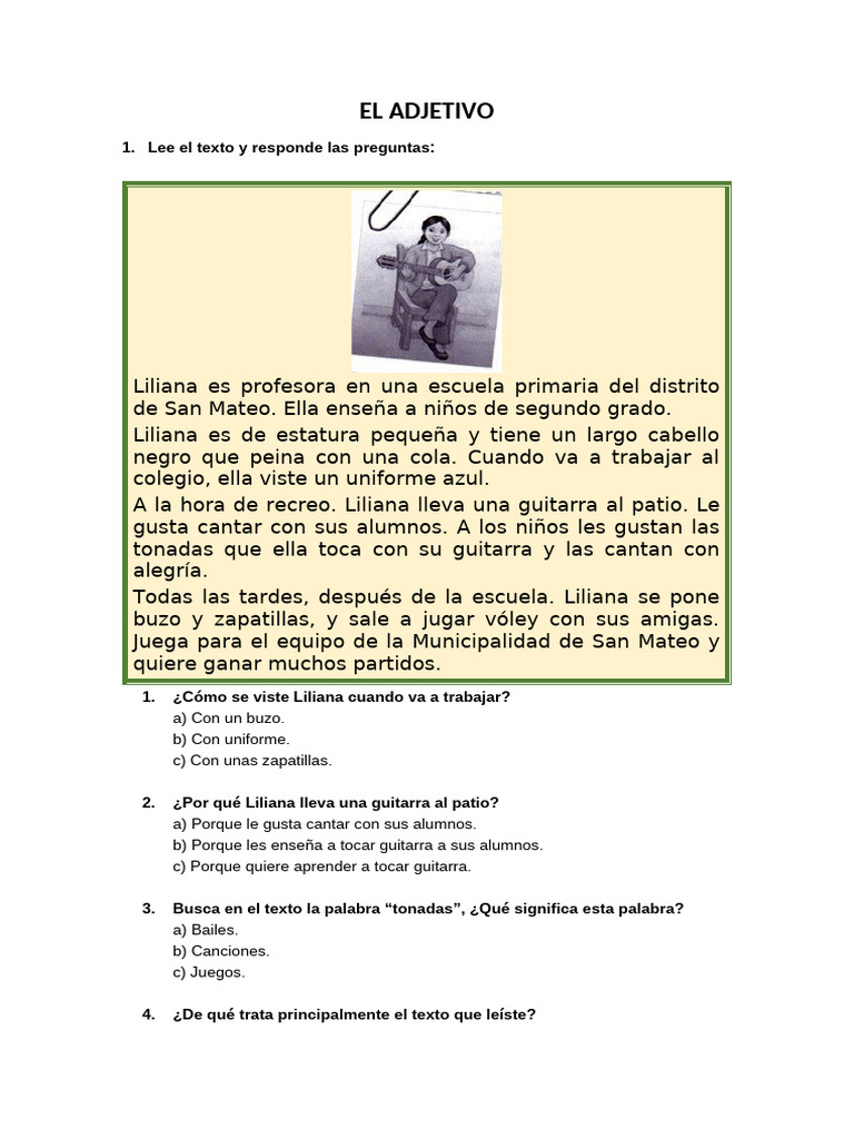 Hojas de Trabajo sobre Adjetivos | PDF | Adjetivo
