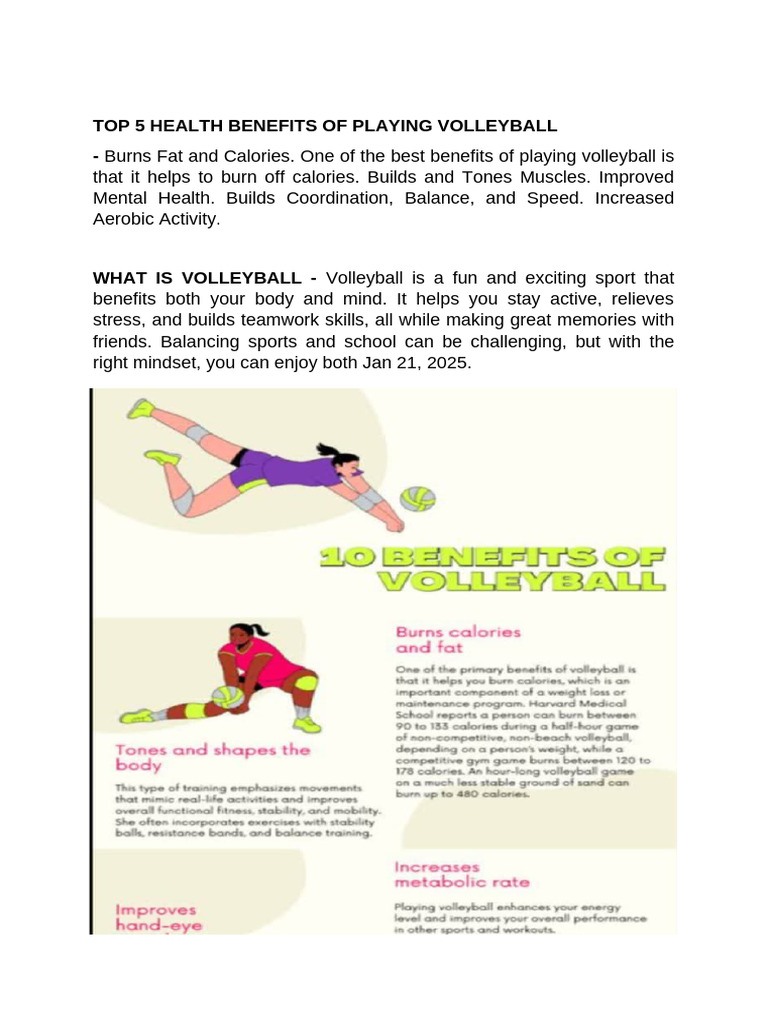 Top 5 Health Benefits of Playing Volleyball | PDF | Swimming | Physical Fitness