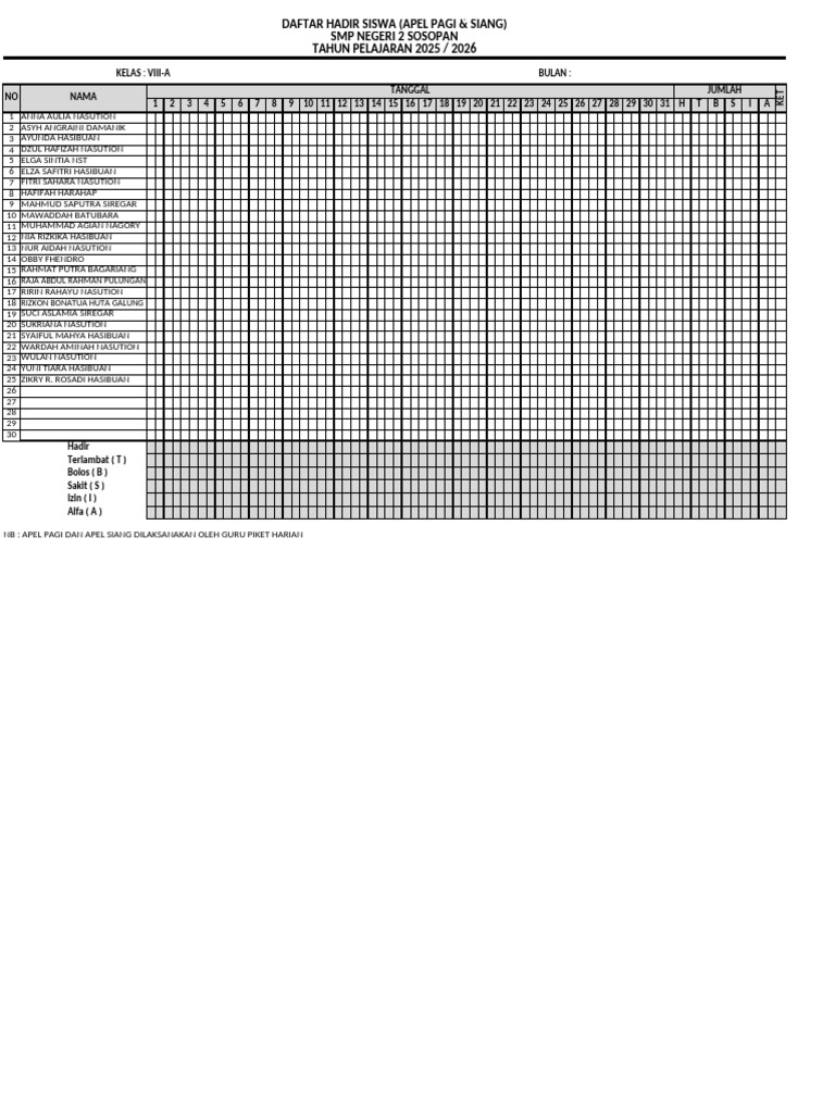 Absen 2025-2026 | PDF