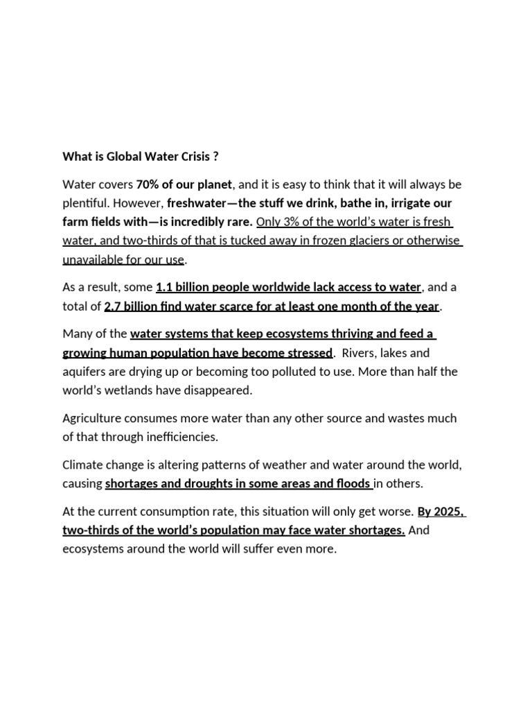 What Is Global Water Crisis | PDF | Water Scarcity | Water