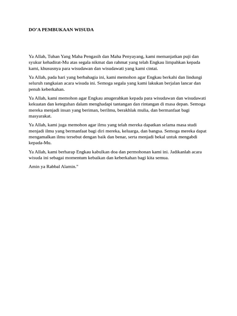 Doa' Pembukaan Wisuda Sekolah | PDF
