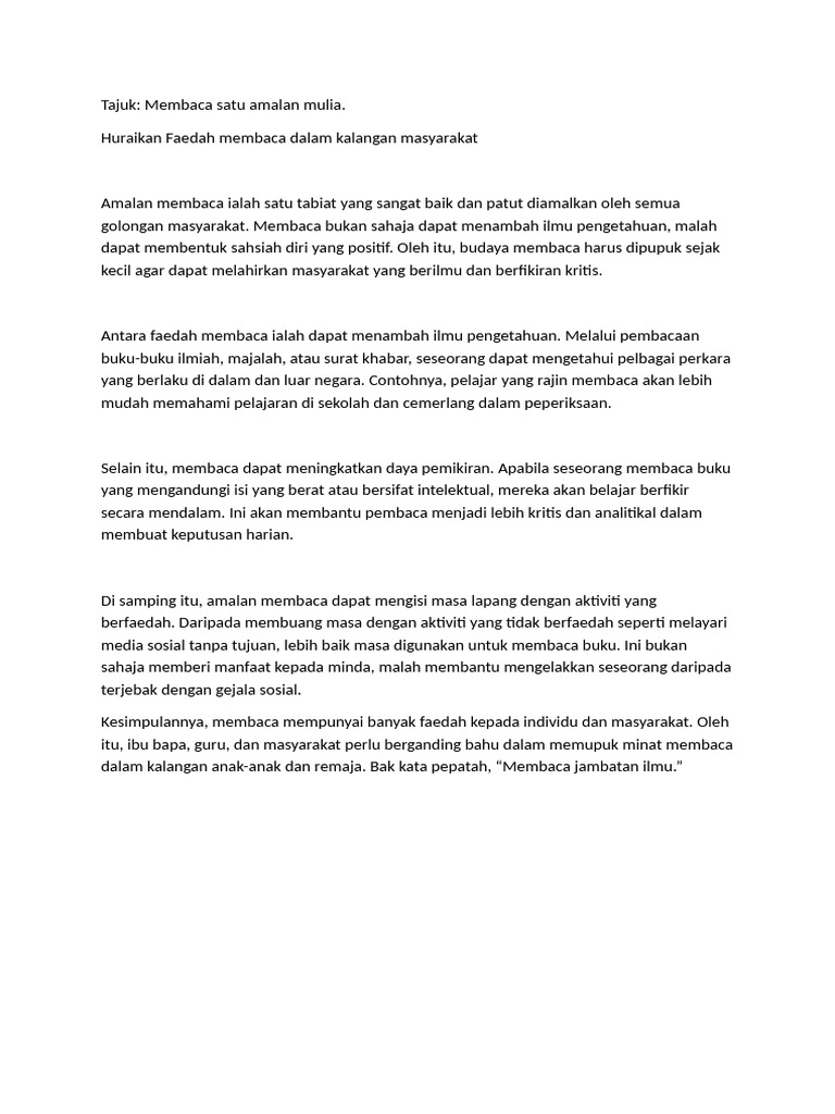 Karangan Faedah Membaca | PDF