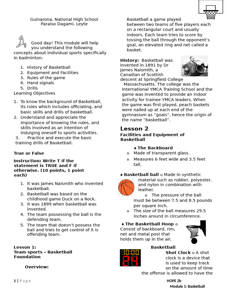 Basketball: History, Rules, and Skills | PDF | Basketball Positions ...