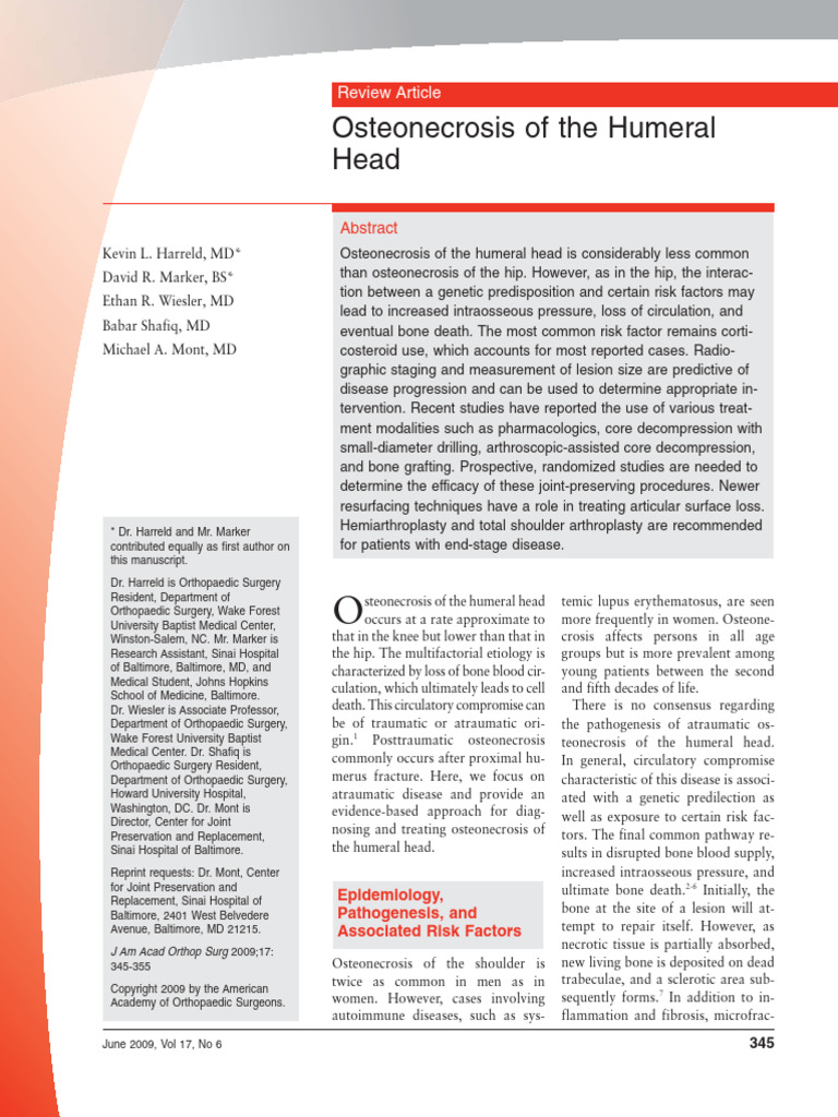 Osteonecrosis of The Humeral Head | PDF | Shoulder | Magnetic Resonance ...