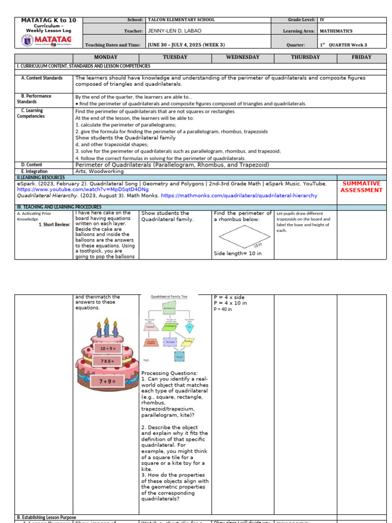 Dll_mathematics 4_q1 w3 Final | PDF | Area | Rectangle
