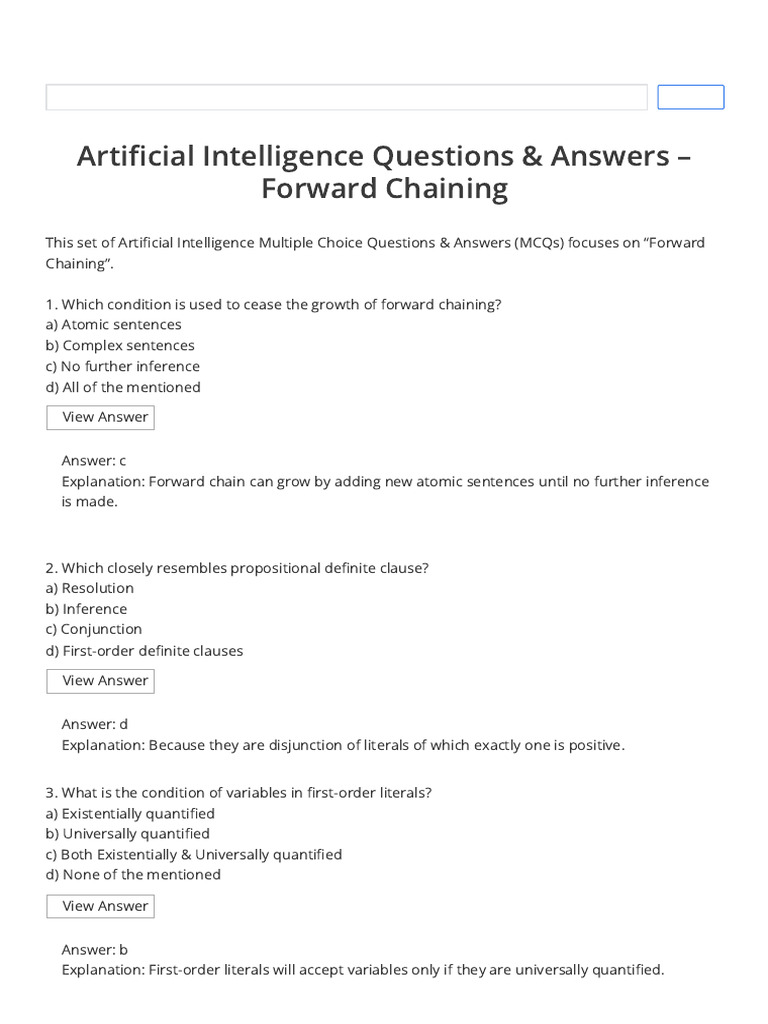 Forward Chaining in AI: MCQs Explained | PDF | Artificial Intelligence ...