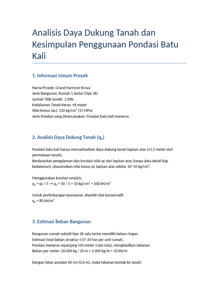 Analisis Pondasi Batu Kali - Grand Harmoni Kroya | PDF