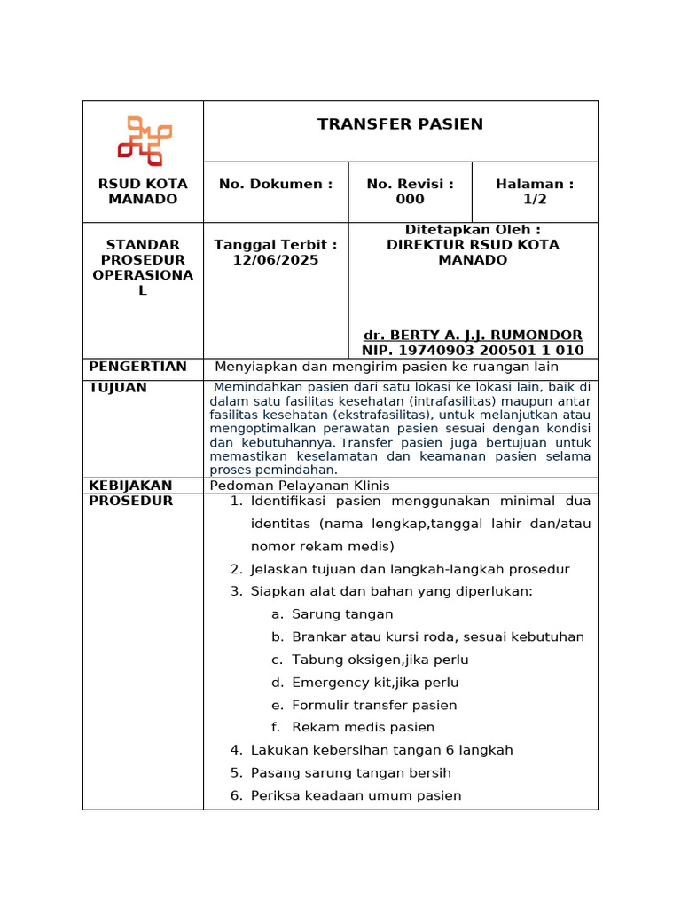 Sop Transfer Pasien | PDF