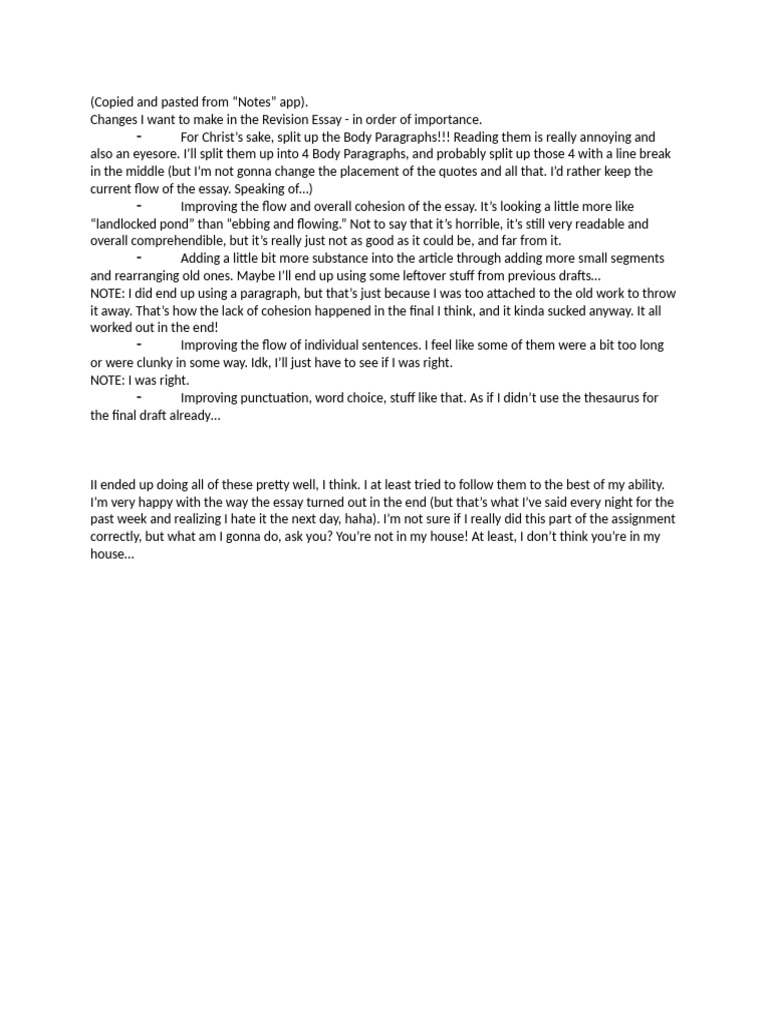 Revision Essay Improvement Plan | PDF