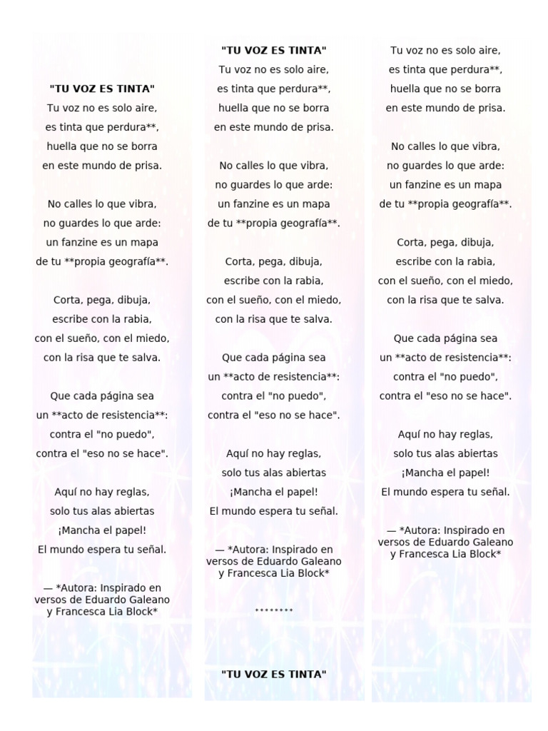 TU VOZ ES TINTA Poema | PDF
