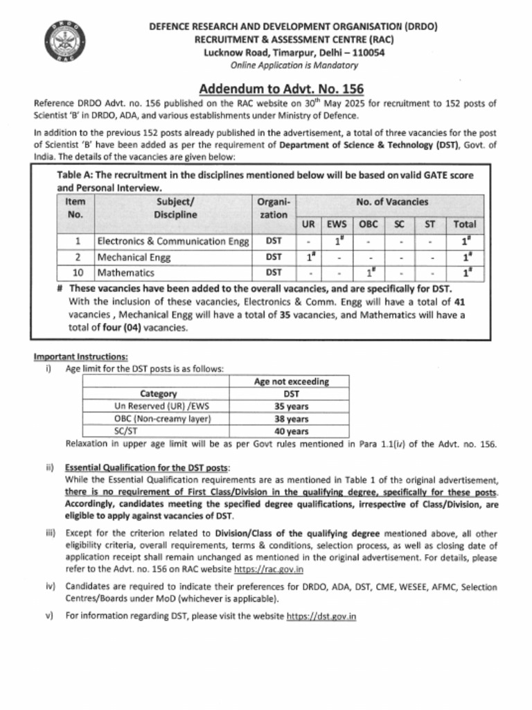 Advt 156 Addendum | PDF