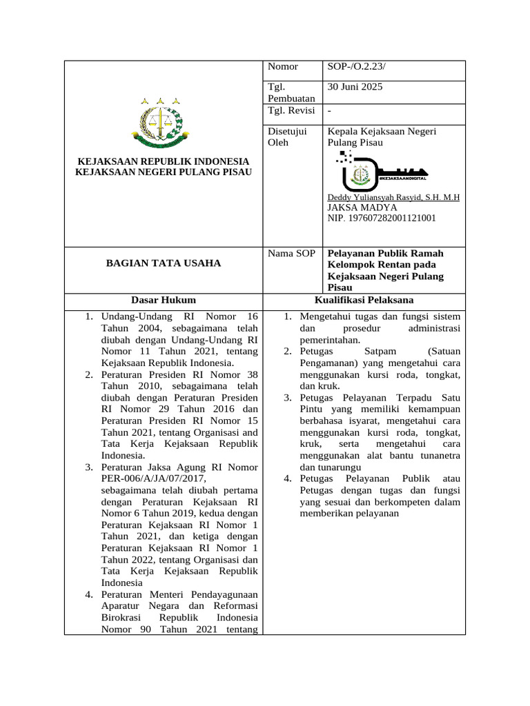 SOP Pelayanan Kelompok Rentan 2025 | PDF