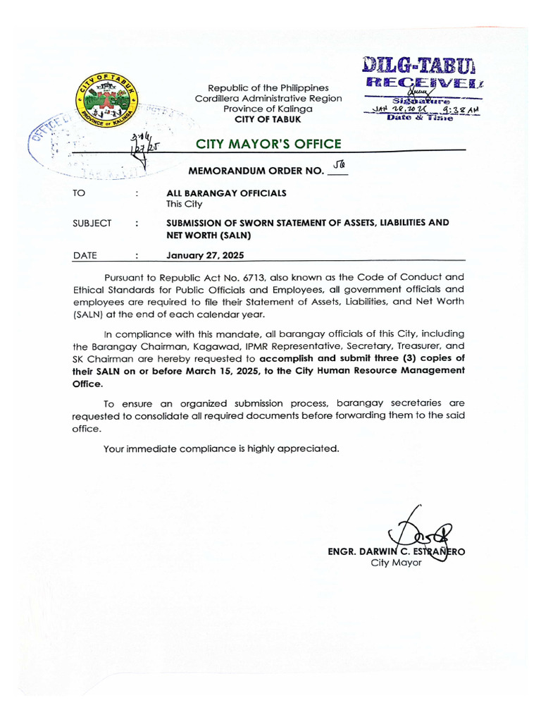 Memo (SALN) | PDF