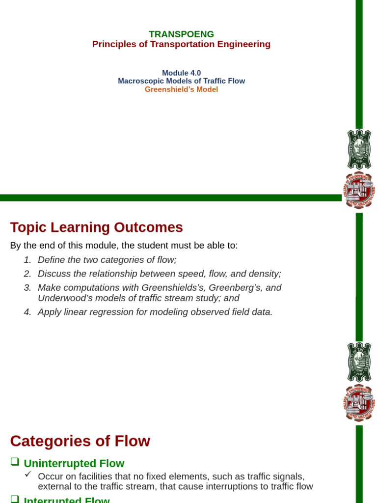Greenshields Model in Traffic Flow | PDF | Traffic | Applied Mathematics