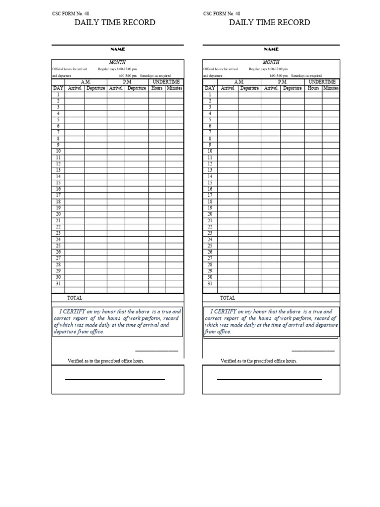 Daily Time Record for Office Hours | PDF