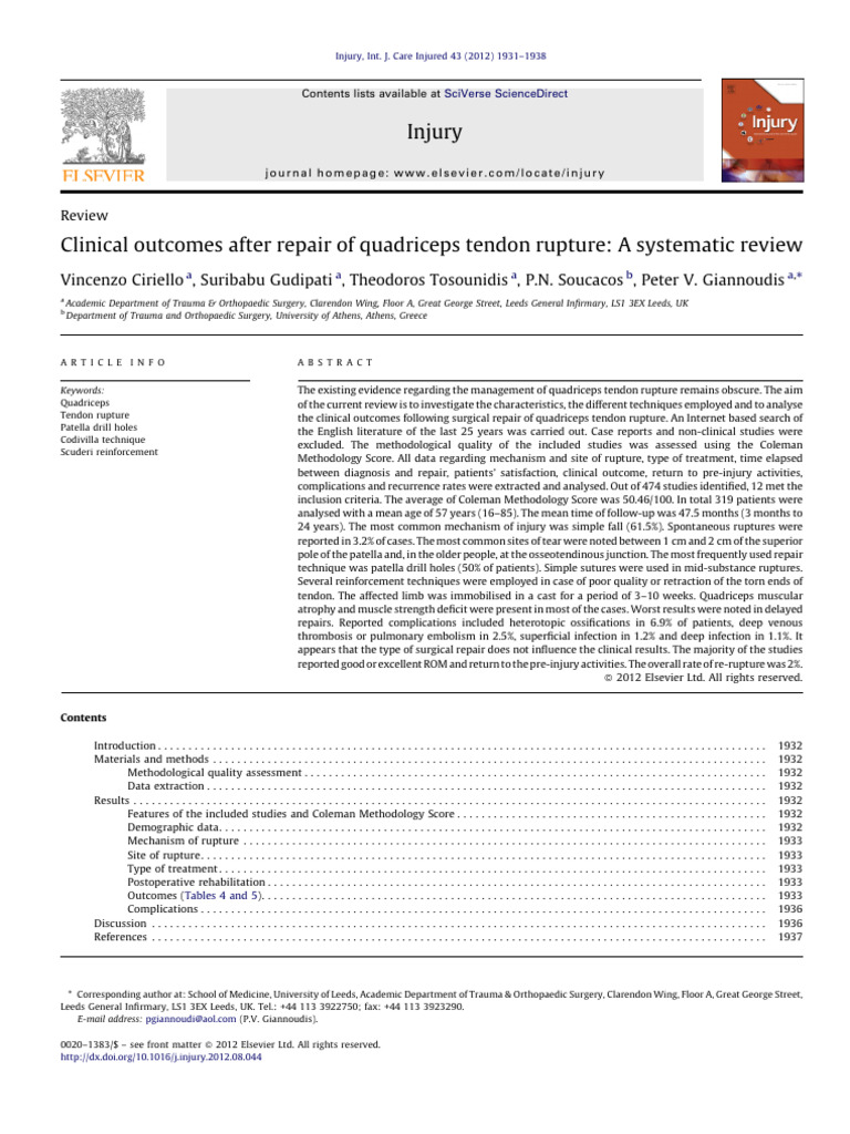 Clinical Outcomes After Repair of Quadriceps Tendon Rupture | PDF ...